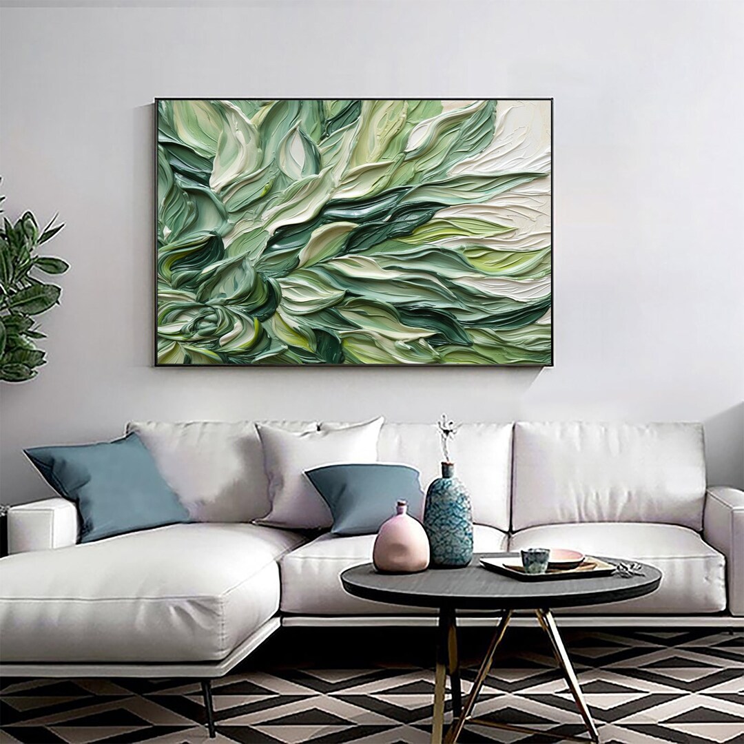 Green Leaf Painting,3d Abstract Green Leaf Textured Painting,original ...