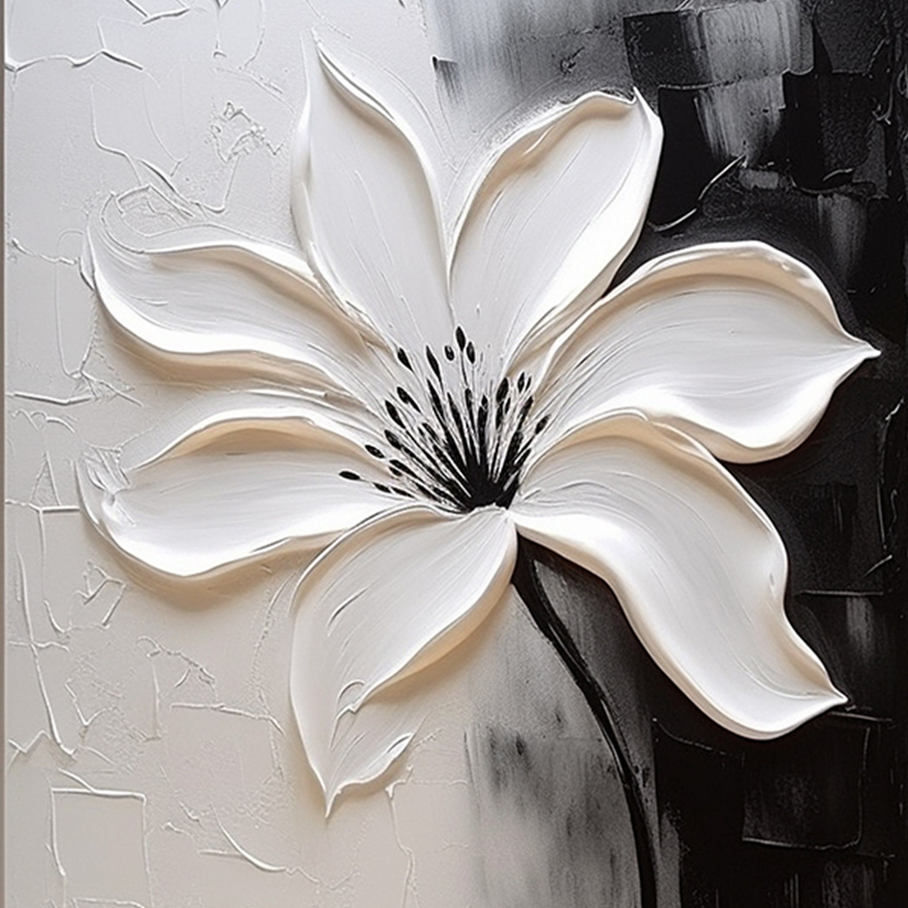 Large White Black Flower Oil Painting,3d White Flower Black and White ...