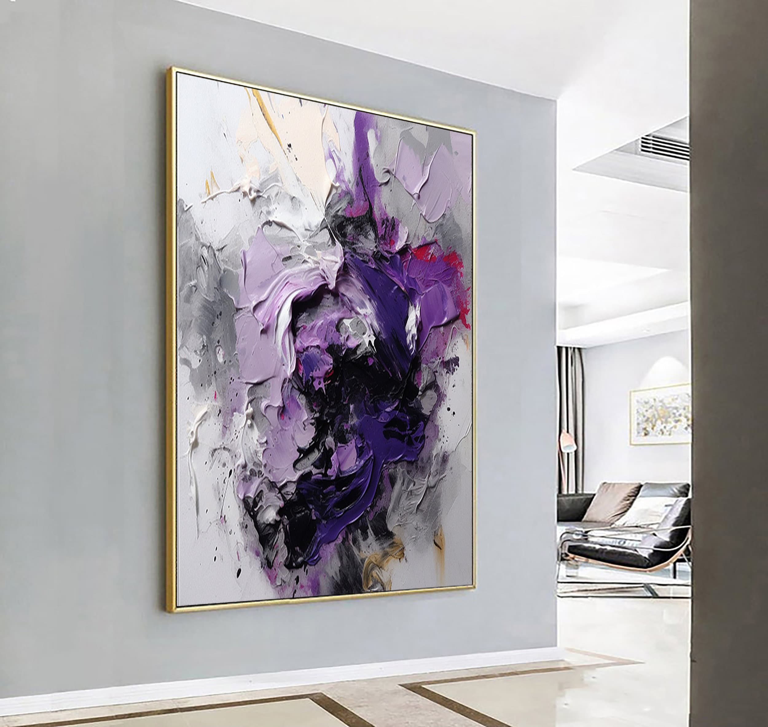 Original Abstract Purple Oil Painting on Canvas,black Purple Abstract ...