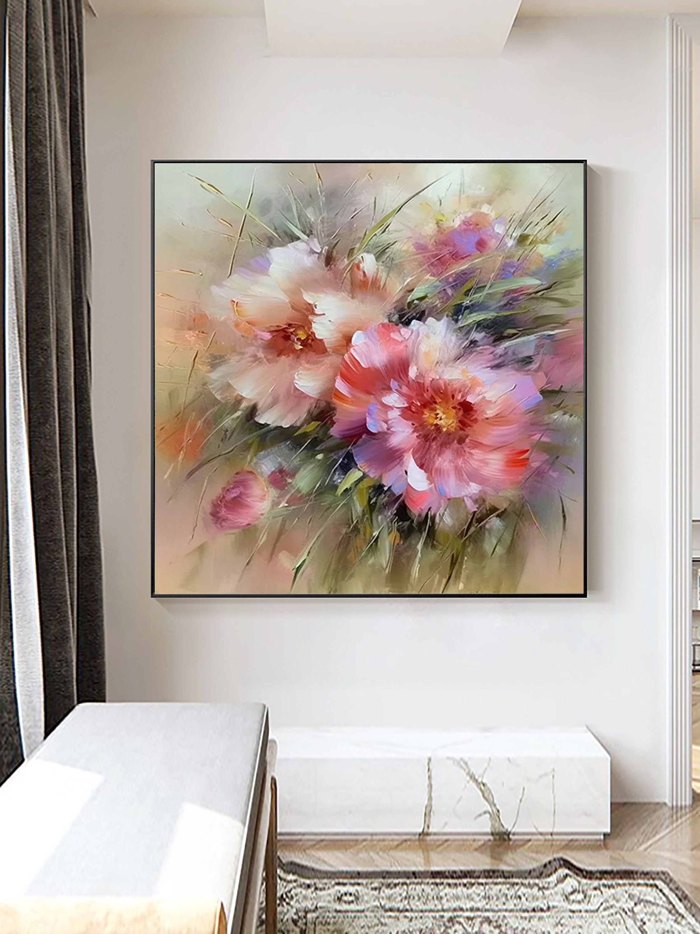 Original Pink Flower Oil Painting on Canvas,original Floral Painting ...