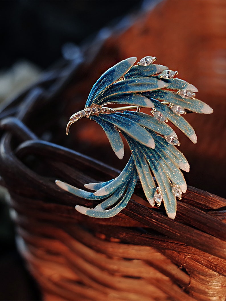 Vintage Phoenix Lingyu Enamel Brooch, Chinese Style Phoenix Tail Brooch ...