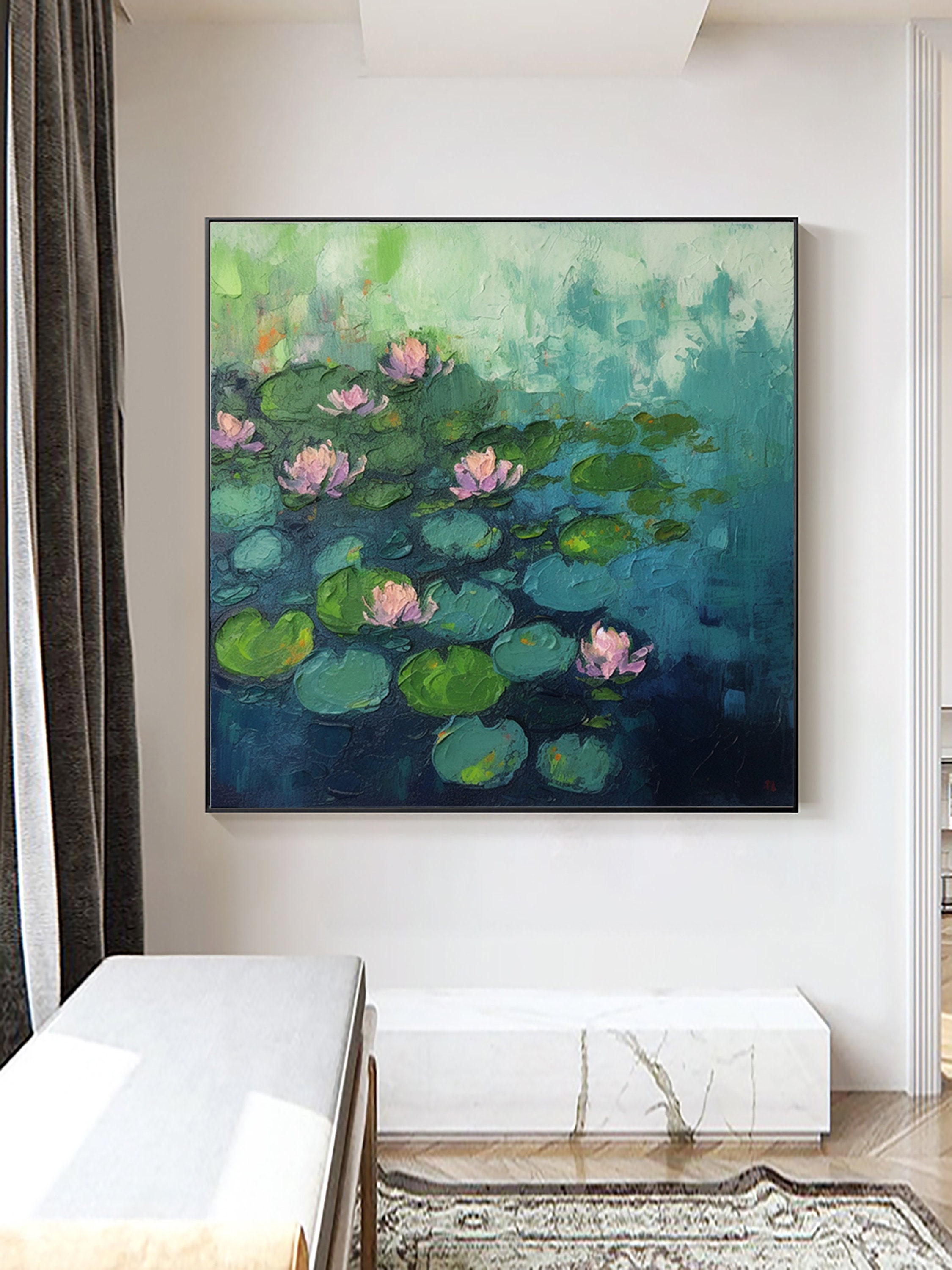 Abstract Lotus Pond Oil Painting,lotus Leaf Lotus Landscape Wall Art ...