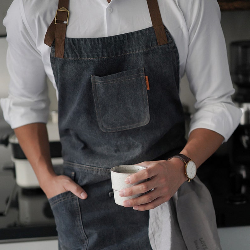 Denim Apron Multi-pocket Apronbaking Apron for Menbartender - Etsy