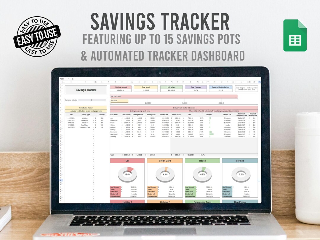 Savings Tracker Spreadsheet (simple) - Sinking Funds Tracker Google ...