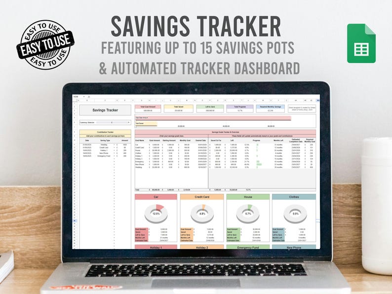 Savings Tracker Spreadsheet (simple) - Sinking Funds Tracker Google ...