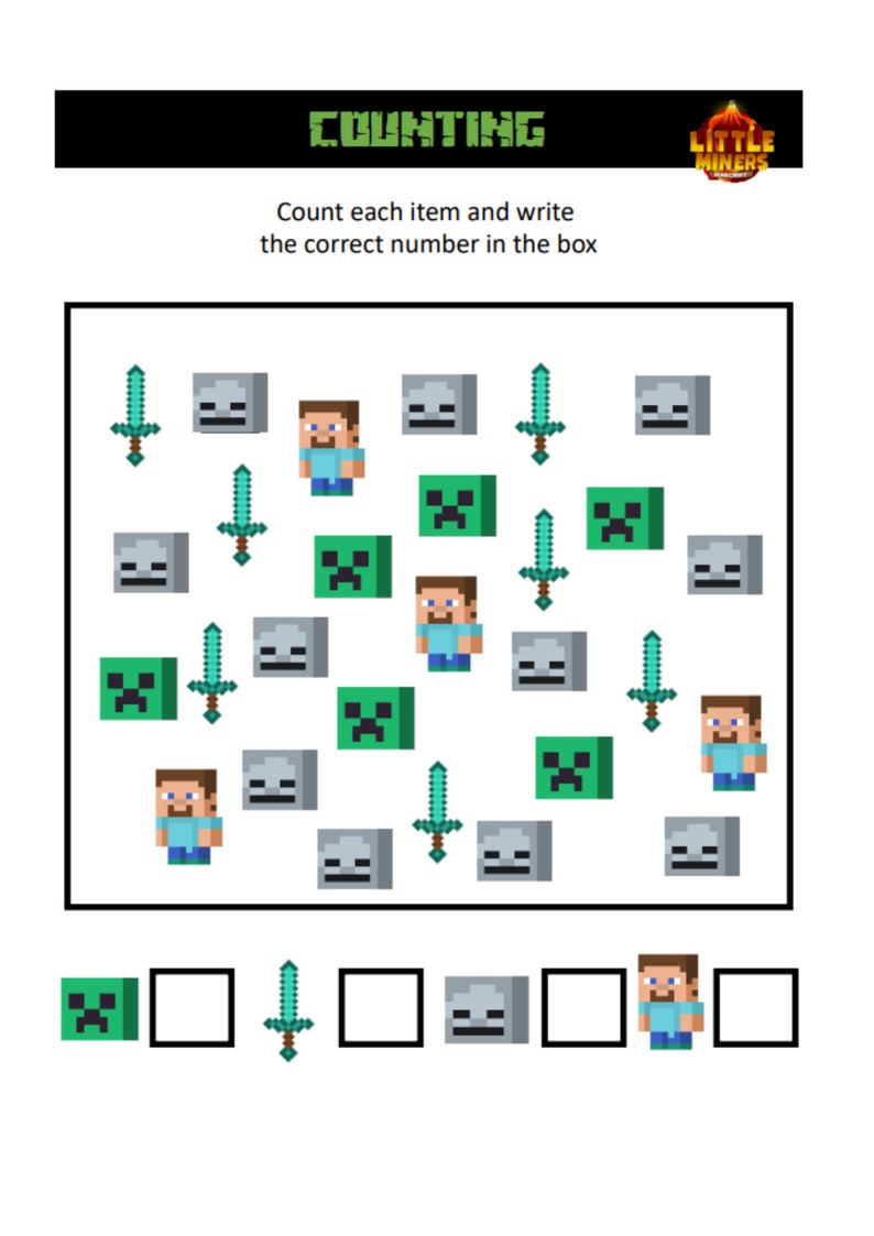 Homeschool Study Unit Minecraft Math, Pre-k, Kindergarten and Grade 1 ...