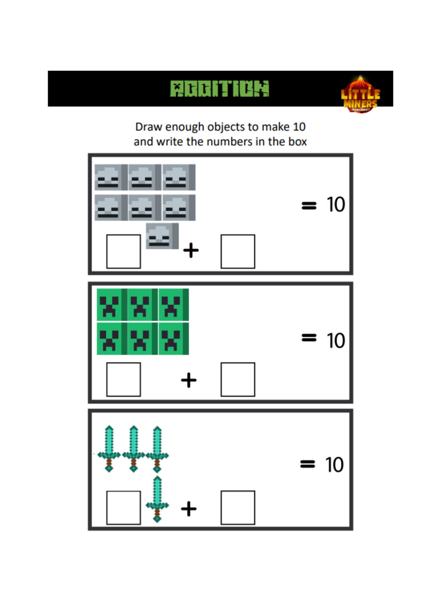 Homeschool Study Unit Minecraft Math, Pre-k, Kindergarten and Grade 1 ...