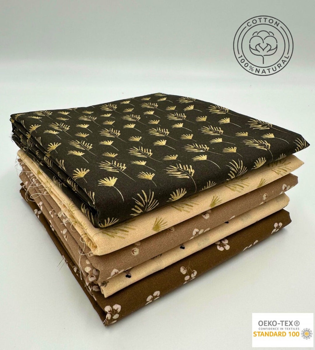 100% Superior Poplin Cotton Fabrics Pack/ 5 Patchwork Coordinated ...