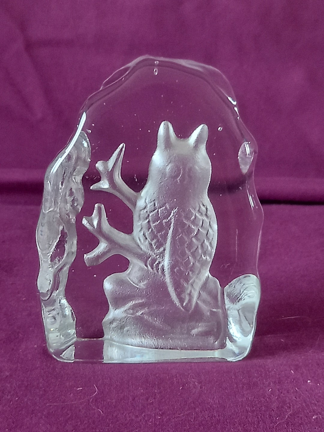 Vintage Reverse Moulded and Etched Glass Paperweight of an Owl - Etsy