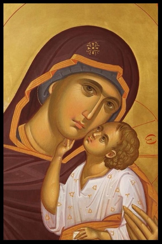 The Sweet Kissing of Virgin Mary Hand Painted Byzantine Icon - Etsy