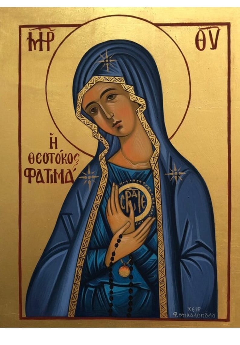 Our Lady Fatima Hand Painted Byzantine Icon Theotokos Virgin Mary ...