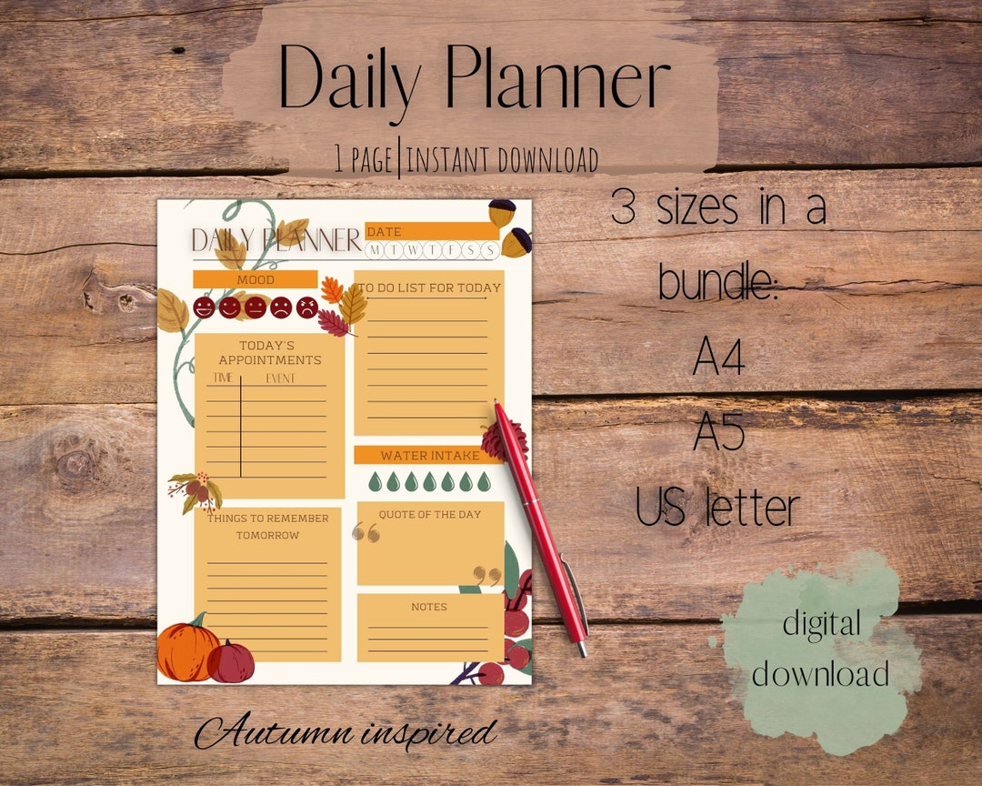Autumn Inspired Printable & Fillable Daily Planner, Daily to Do List ...