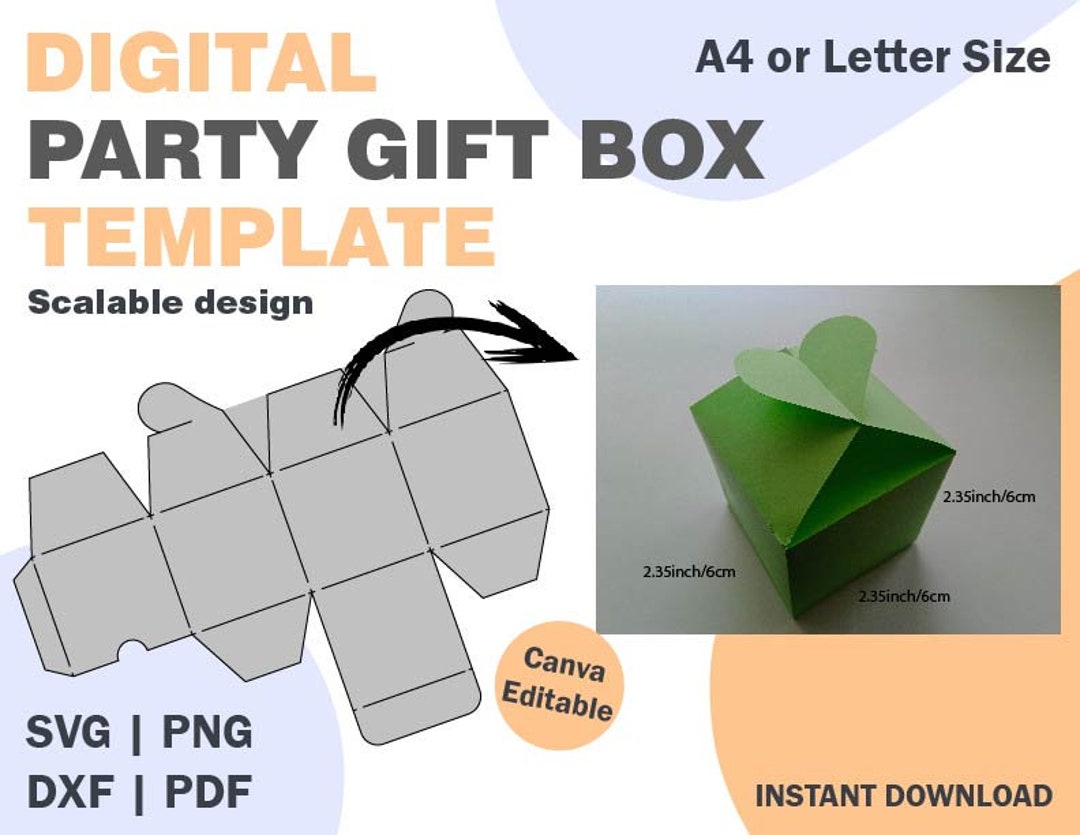 Party Gift Box SVG PNG, Paper Template, SVG Dxf, Pdf, Png Formats, Gift ...