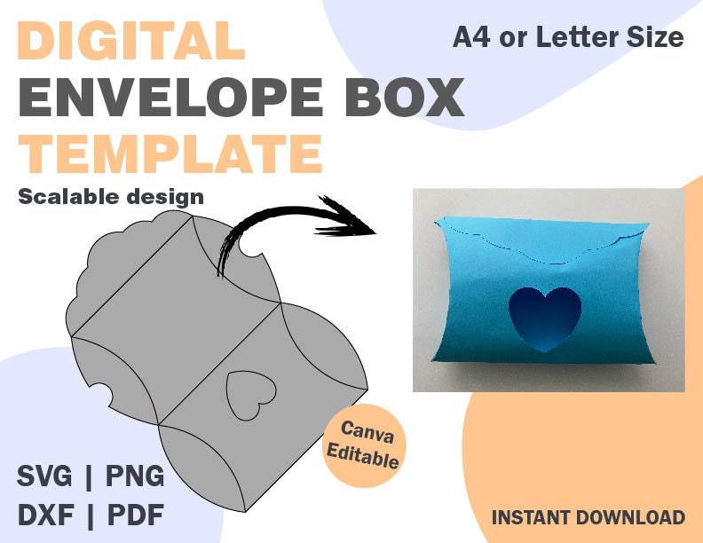Rounded Envelope Heart Box Template SVG DXF PDF Png Formats, Mini Gift ...