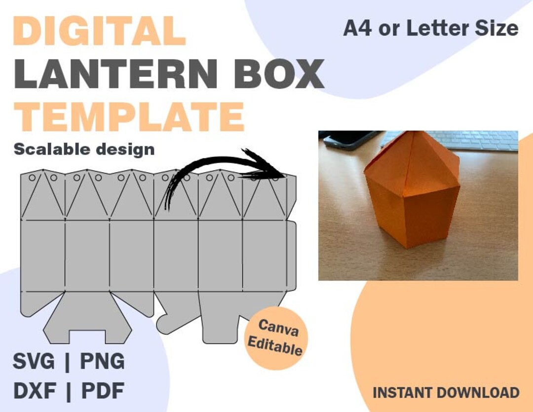 Lantern Gift Box Template, SVG DXF PDF Png Formats, Lantern Twisted Box ...