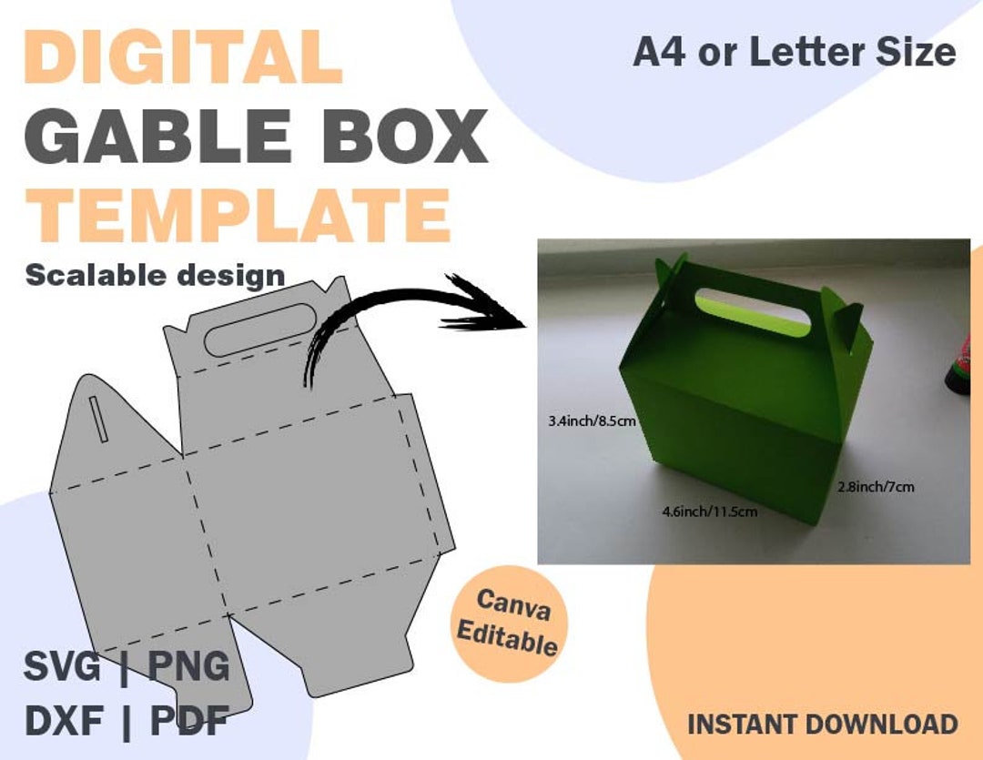 Gable Box Template, SVG DXF PDF Png Formats, Gift Packaging Box, Box ...