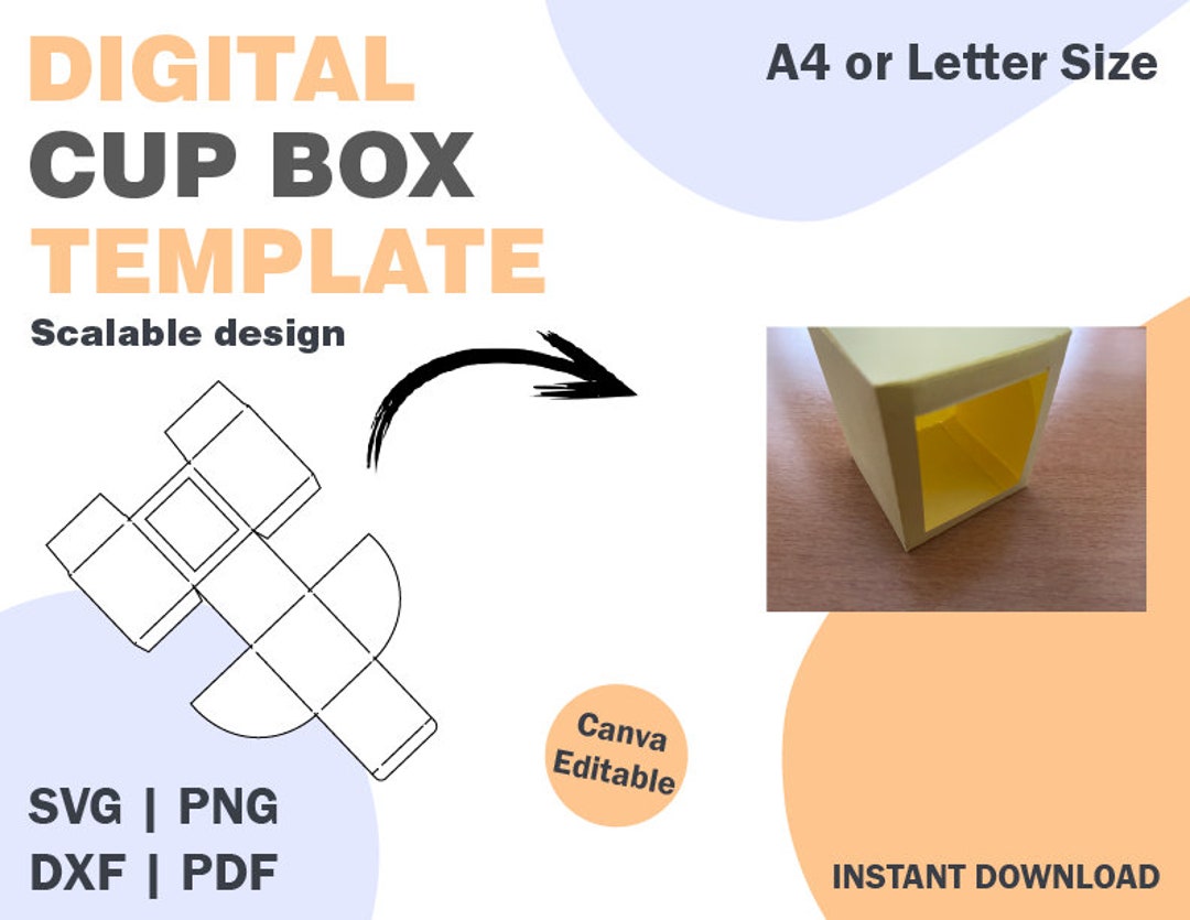 Cup Square Box Cutting Template, SVG DXF PDF Png Formats, Cup Paper Box ...