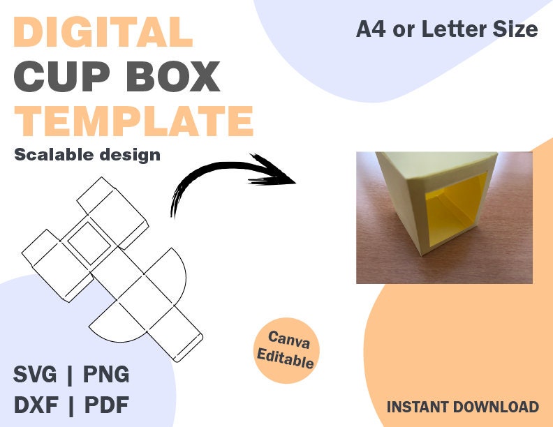 Cup Square Box Cutting Template, SVG DXF PDF Png Formats, Cup Paper Box ...