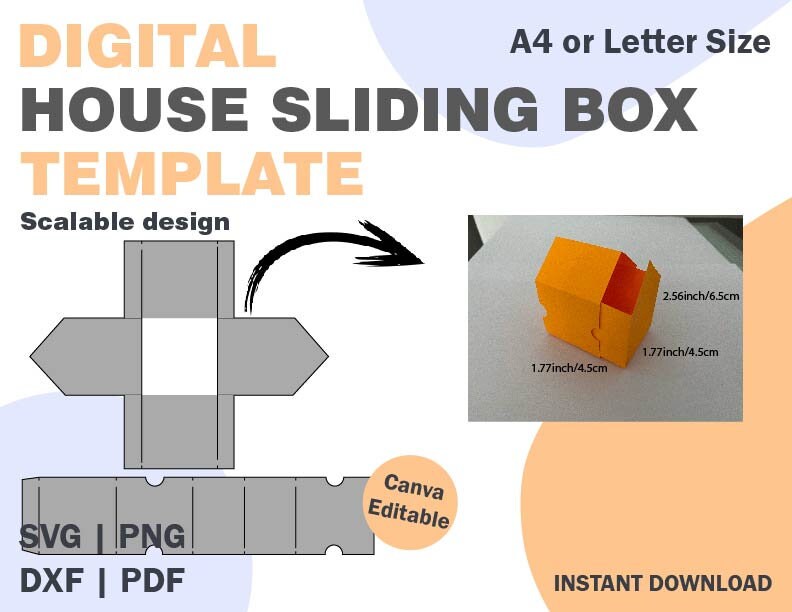 House Sliding Box, SVG DXF PDF Png Formats, Paper House Sliding Box ...