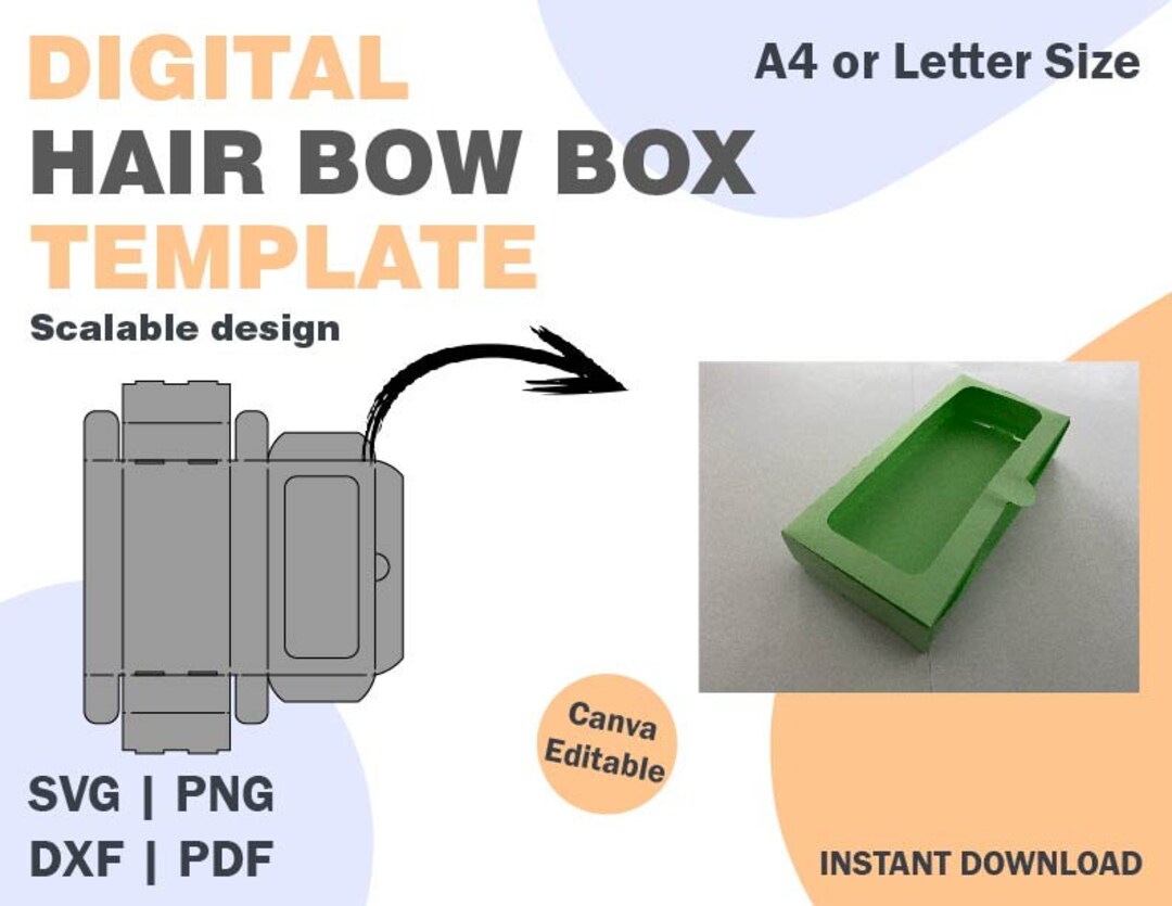 Hair Bow Box Template, SVG DXF PDF Png Formats, Rectangular Paper Box ...