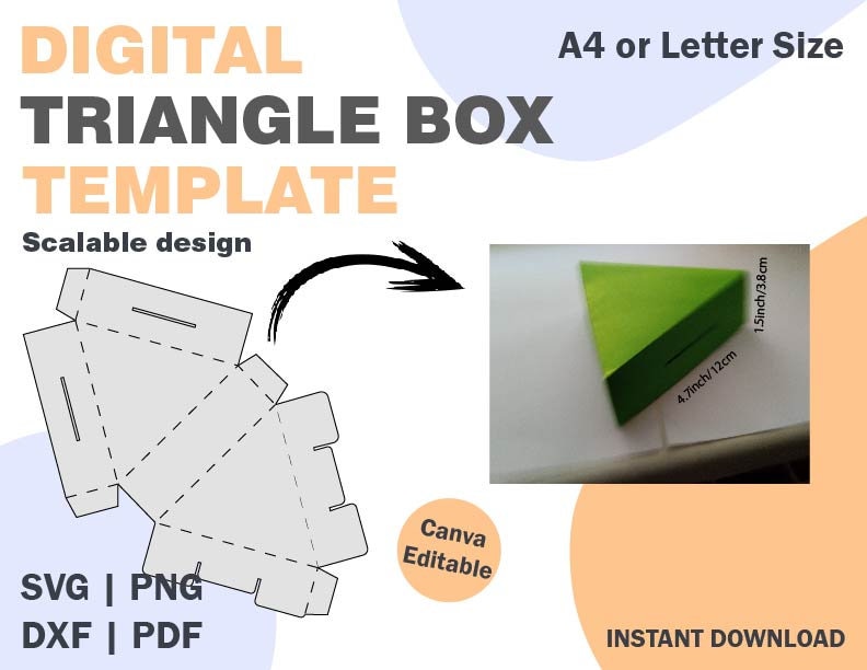 Triangle Paper Box Template, SVG DXF PDF Png Formats, Triangle Paper ...