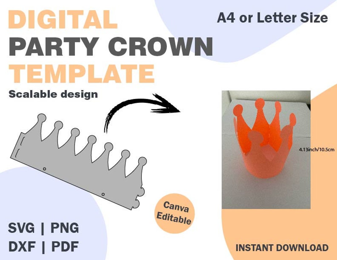 Party Crown Template SVG DXF PDF Png Formats, Party Hat Svg Png, Paper ...