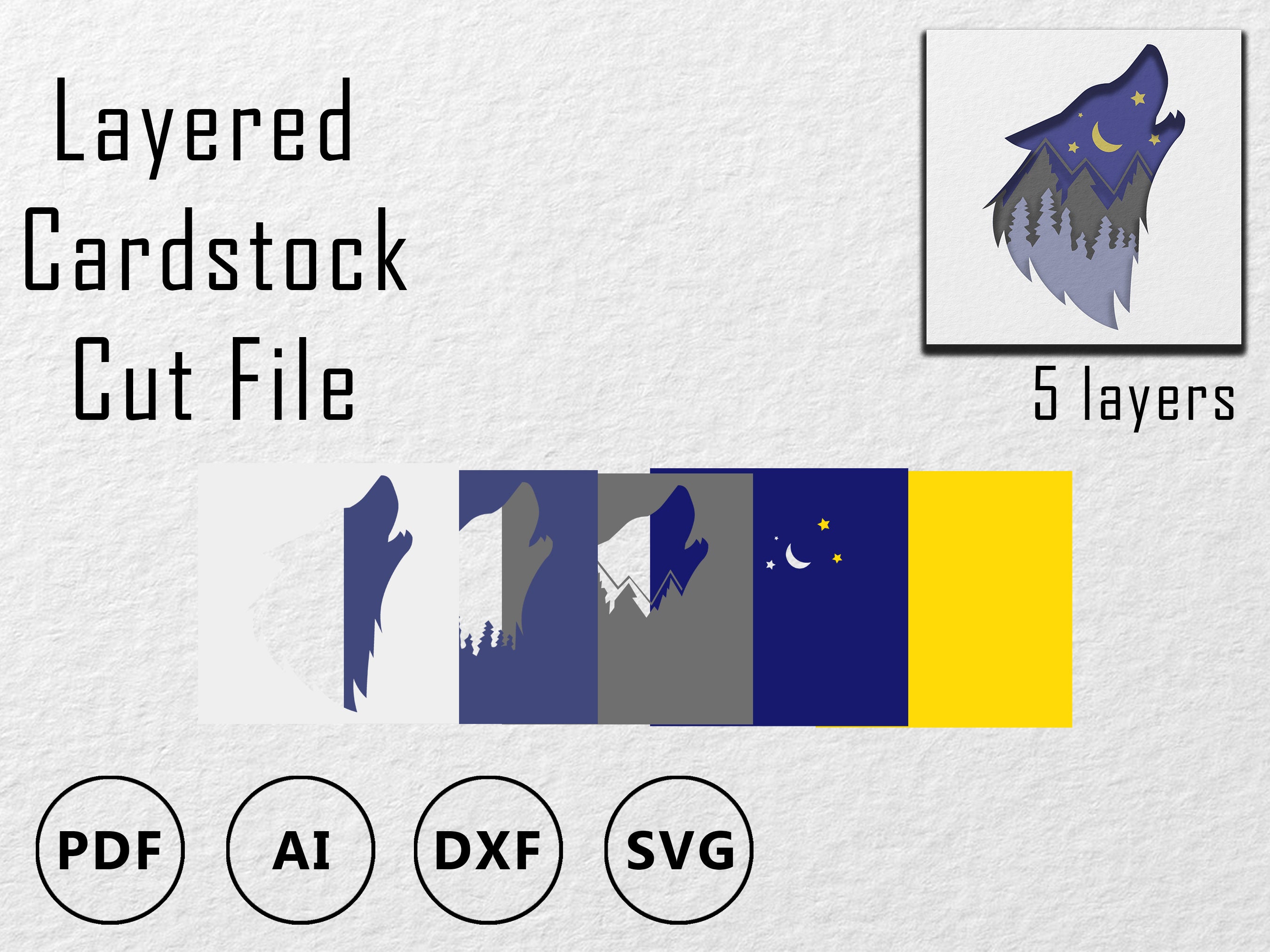 3D Layered Wolf Shadow Box Bundle, SVG DXF PDF Ai Formats, Wolf Paper ...