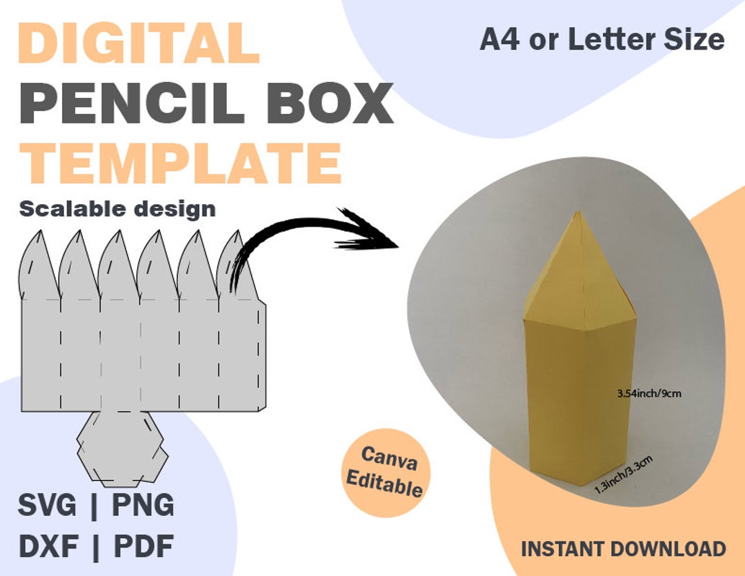 Pencil Shaped Box Template, SVG DXF PDF Png Formats, Packaging Box, Box ...