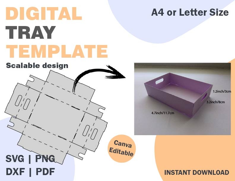 Tray Cut Template, SVG DXF PDF Png Formats, Tray Paper Box Template ...