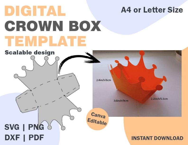 Crown Box Cutting Template SVG DXF PDF Png Formats Crown - Etsy