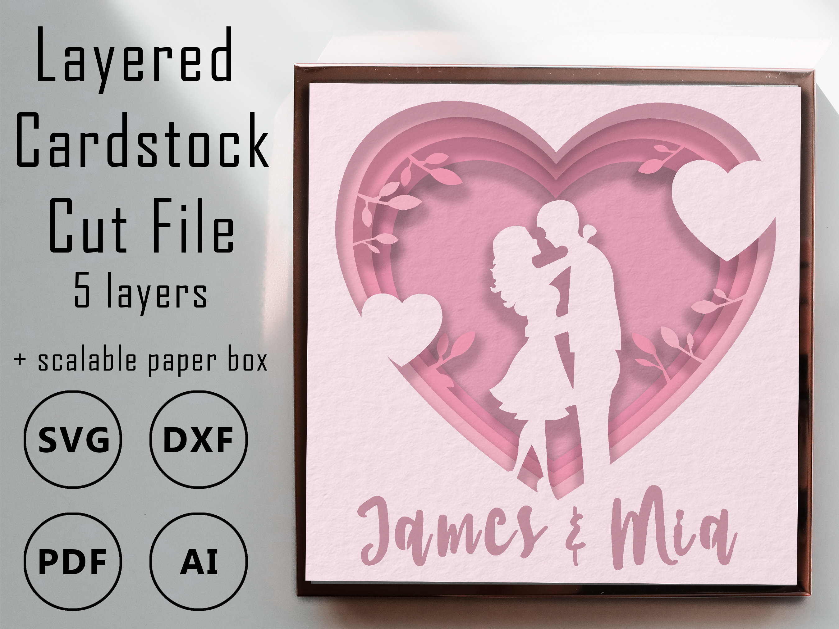 3D Pair Lovers Shadow Box Bundle, SVG DXF PDF Ai Formats, Love Rainbow ...