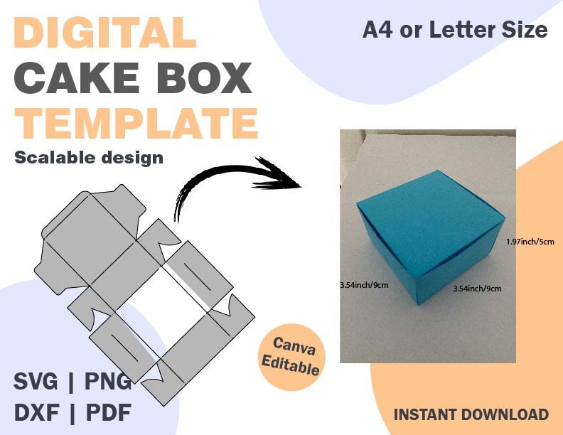 Cake Box Template SVG DXF PDF Png Formats, Foldable Paper Box, Cake Box ...