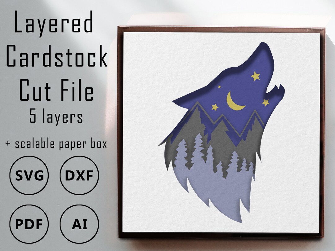 3D Layered Wolf Shadow Box Bundle, SVG DXF PDF Ai Formats, Wolf Paper ...