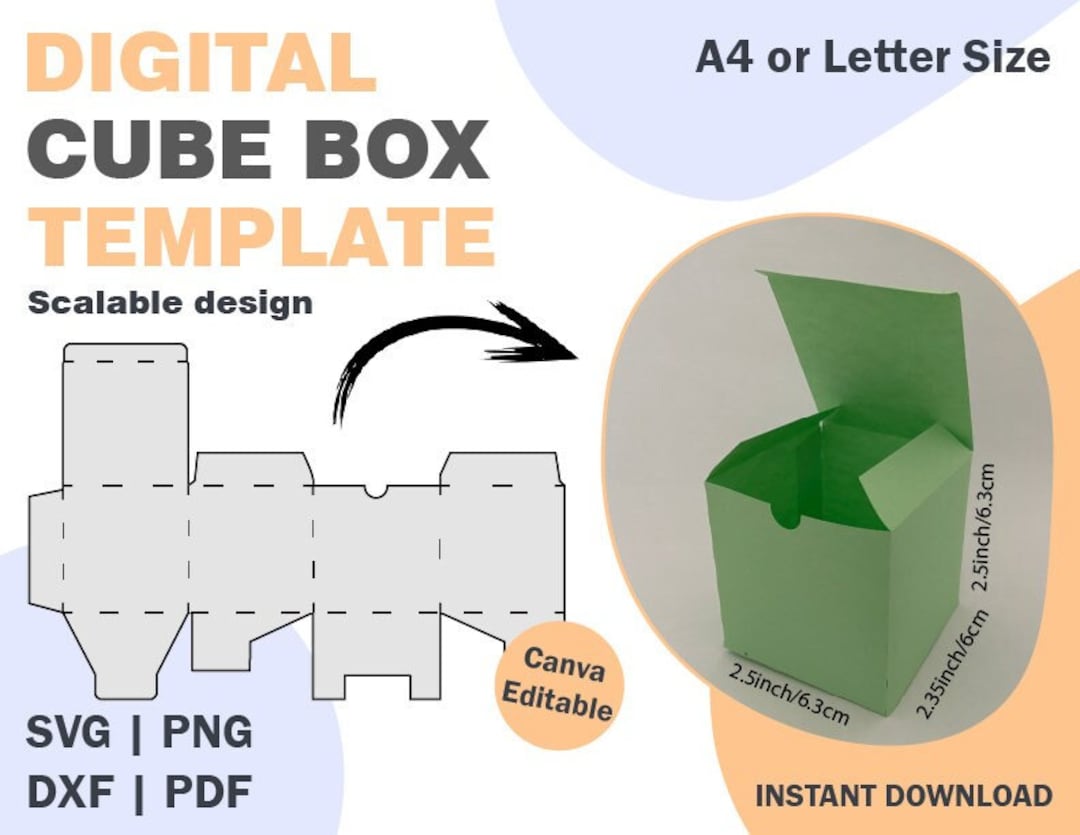 Cube Box Cutting Template, SVG DXF PDF Png Formats, Cube Paper Box ...