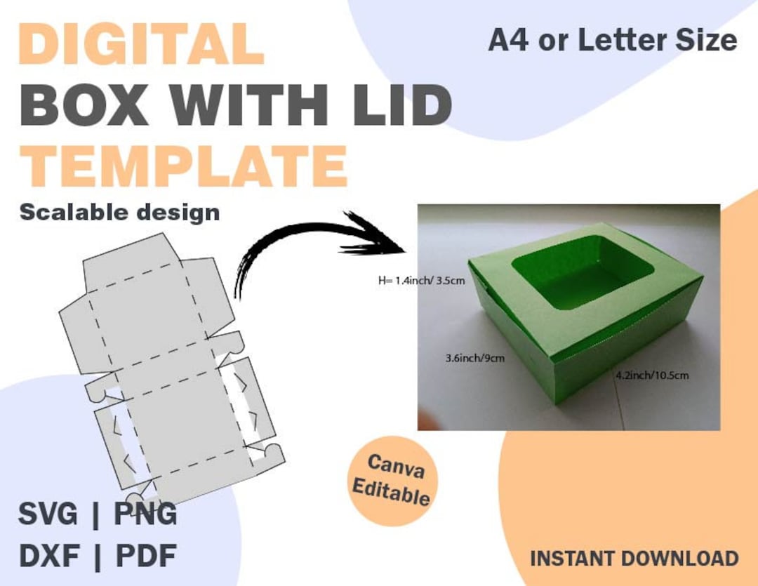 Box With Open Lid Template, SVG DXF PDF Png Formats, Box Template ...