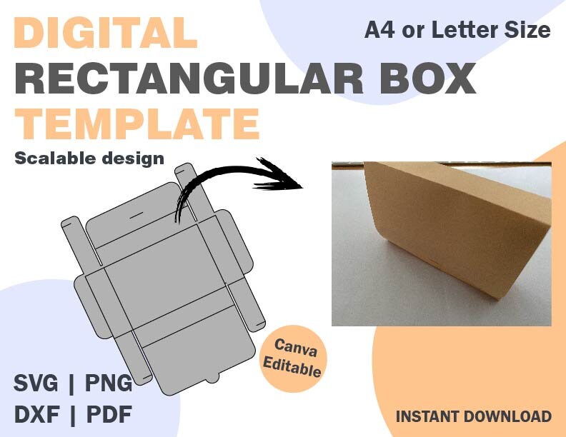 Rectangular Box Template, SVG DXF PDF Png Formats, Rectangular Paper ...