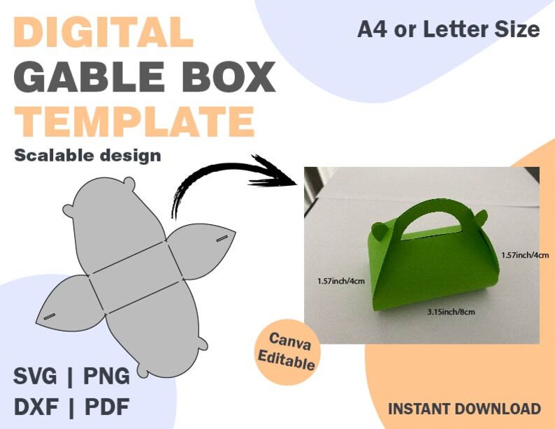 Gable Box Cutting Template SVG DXF PDF Png Formats, Gift Package ...