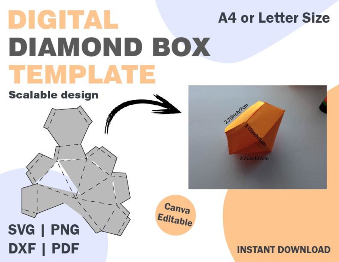 Diamond Box Template, SVG DXF PDF Png Formats, Diamond Box, Diamond ...