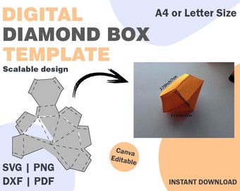 Diamond Shape Printable Gift Box Template PDF Digital File Instant ...