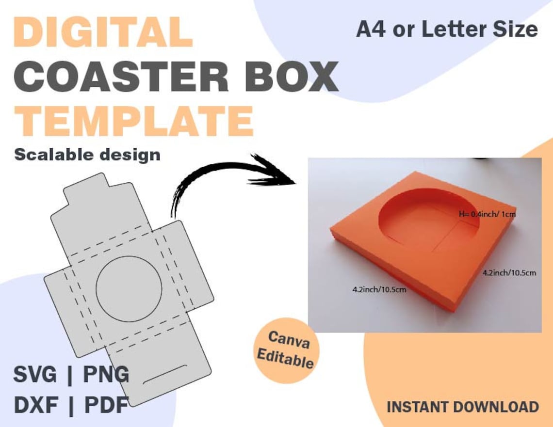 Coaster Box Cutting Template, SVG DXF PDF Png Formats, Coasters ...