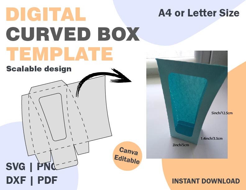 Curved Vertical Box Template, SVG DXF PDF Png Formats, Curved Gift Box ...