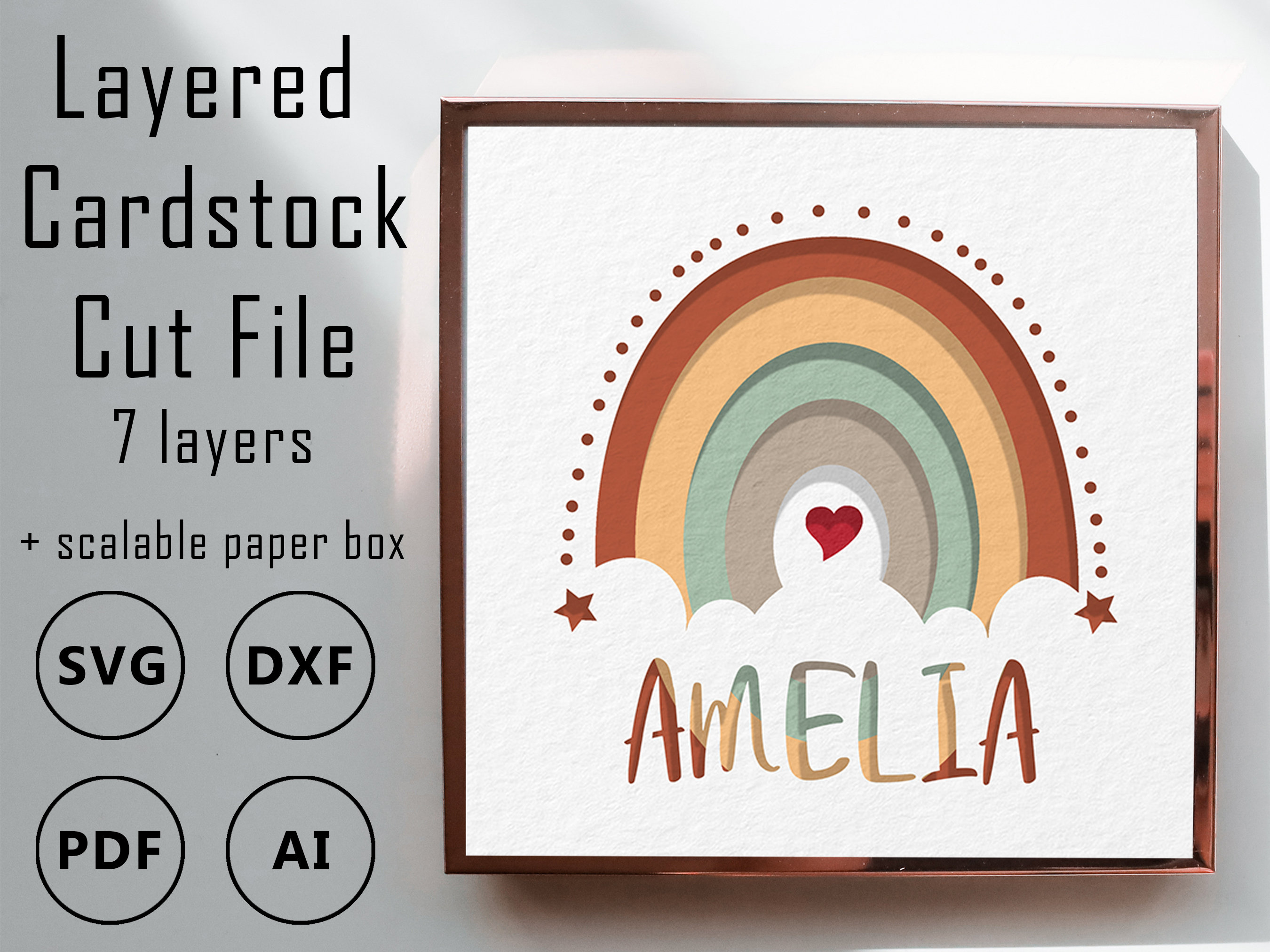 3D Custom Name Shadow Box Bundle, SVG DXF PDF Ai Formats, Love Rainbow ...