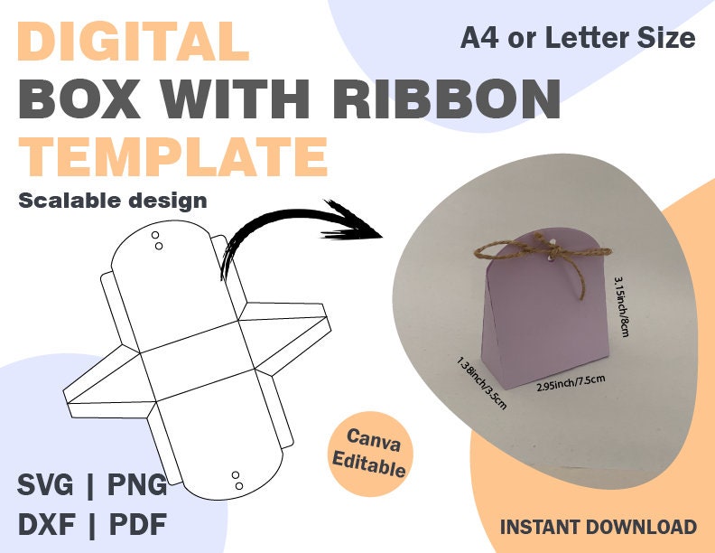 Box With Ribbon Template, SVG DXF PDF Png Formats, Cute Gift Box, Box ...