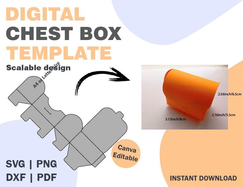 Chest Box Template, SVG DXF PDF Png Formats, Candy Chest Box, Chest Box ...