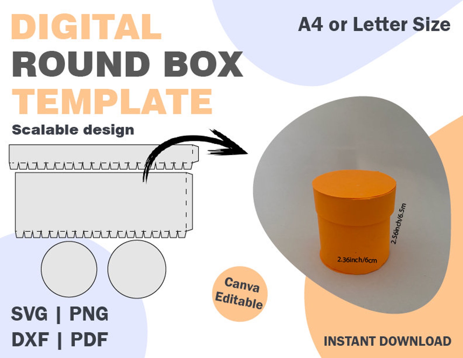Plantilla de caja redonda, formatos SVG DXF PDF png, caja redonda, caja ...