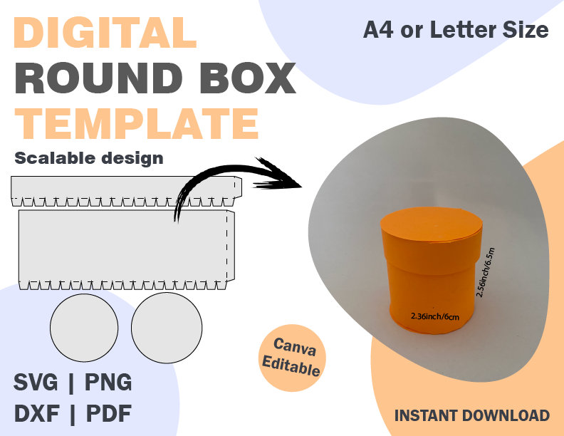 Round Box Template, SVG DXF PDF Png Formats, Round Box, Pipe Box, Round ...