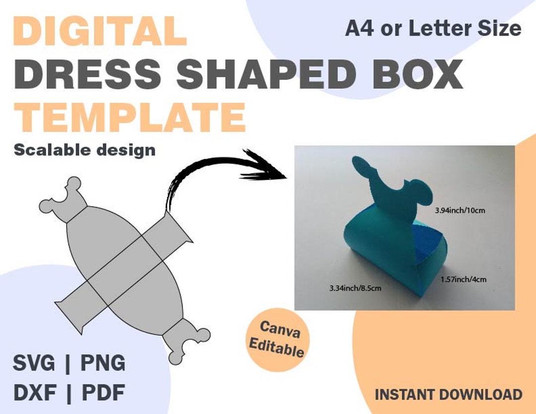 Dress Shaped Paper Box Template, SVG DXF PDF Png Formats, Paper Box ...