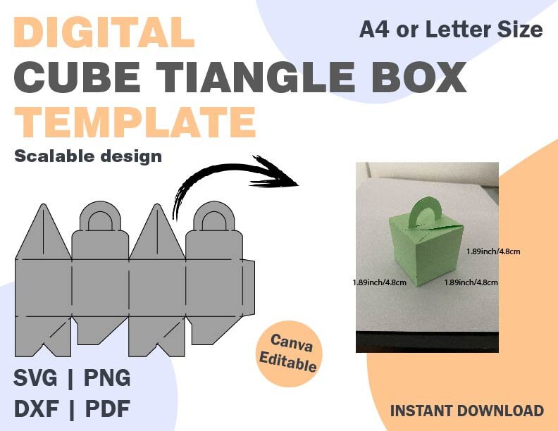 Cube Triangle Top Box Template, SVG DXF PDF Png Formats, Triangle Paper ...