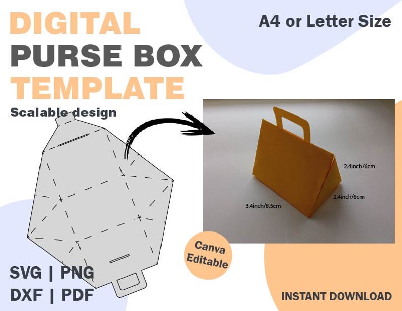 Purse Box Paper Template, SVG DXF PDF Png Formats, Paper Gift Wrap ...