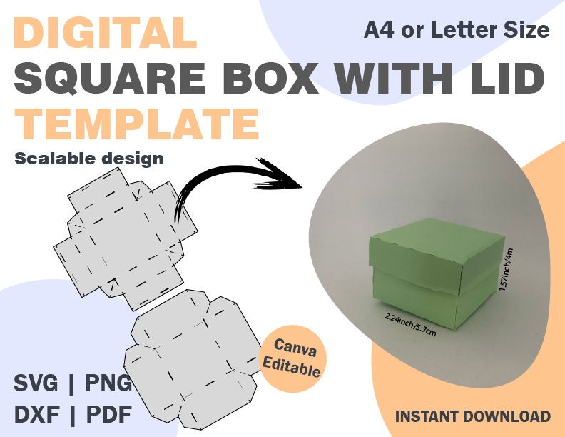 Square Box With Lid Template, SVG DXF PDF Png Formats, Small Cute Box ...